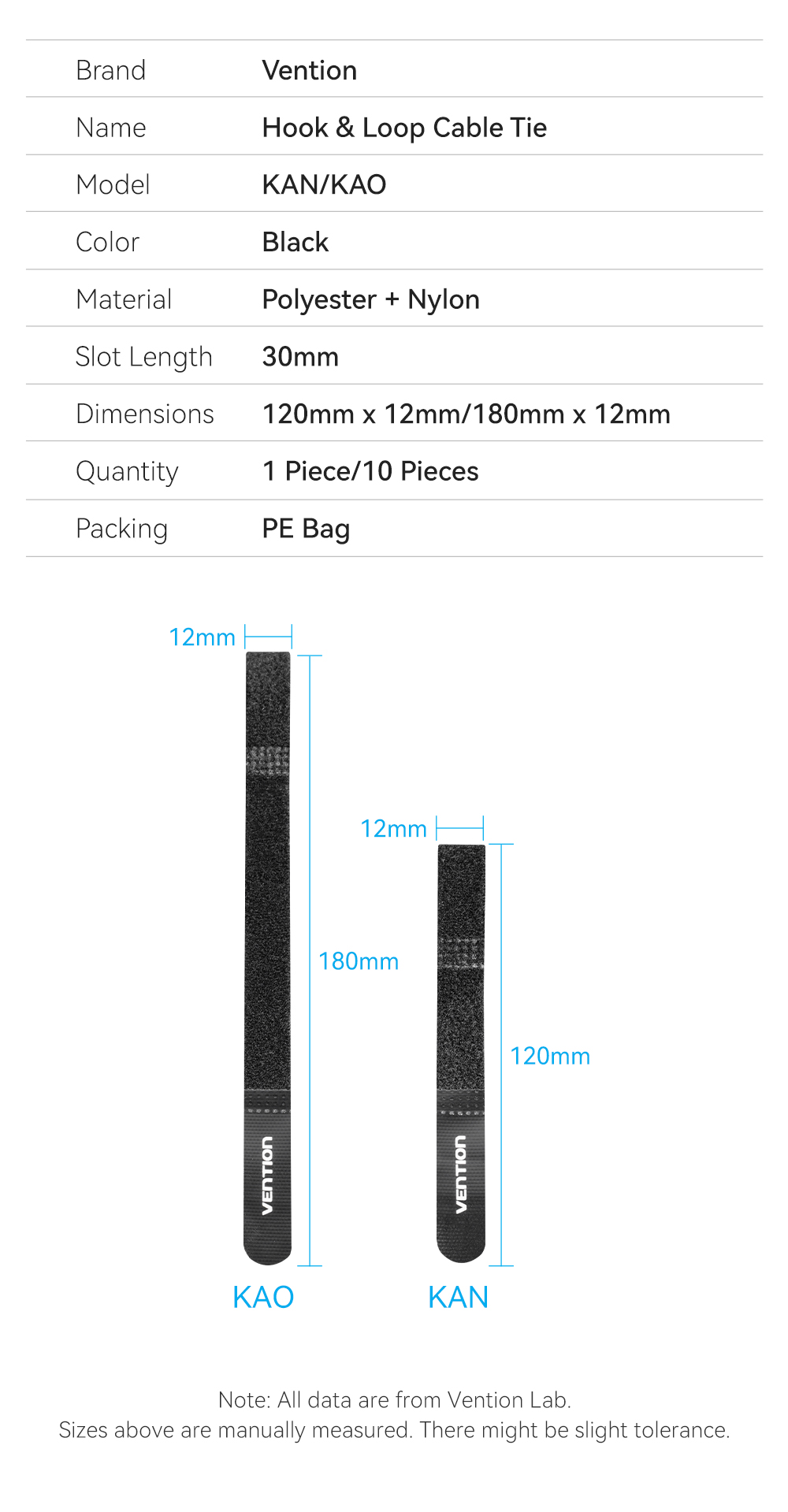 Vention 120-180mmTearable Velcro straps Cable Organizer Self Adhesive ...