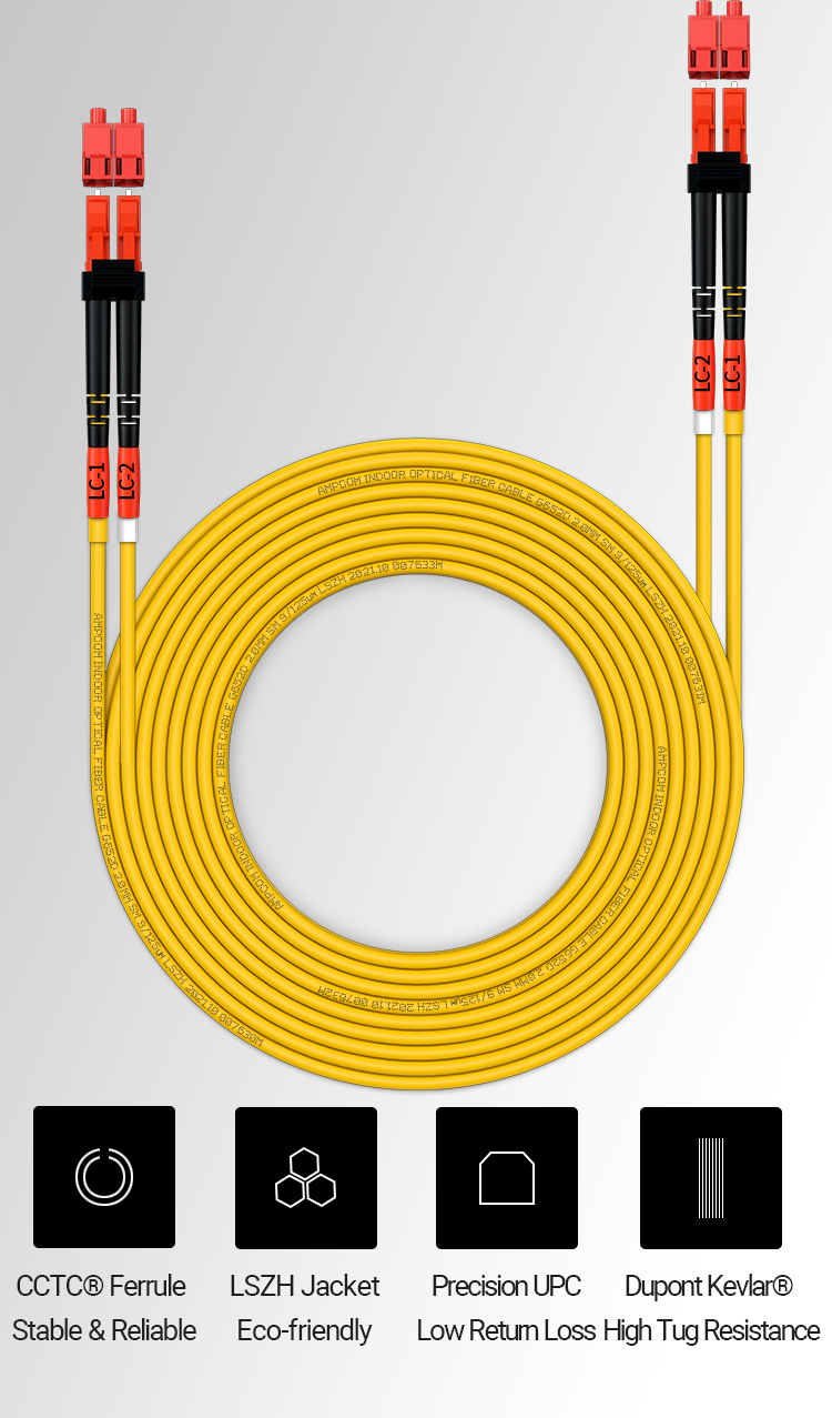 AMPCOM Single Mode Duplex Fiber LC LC Fiber Optic Patch Cable Simplex ...
