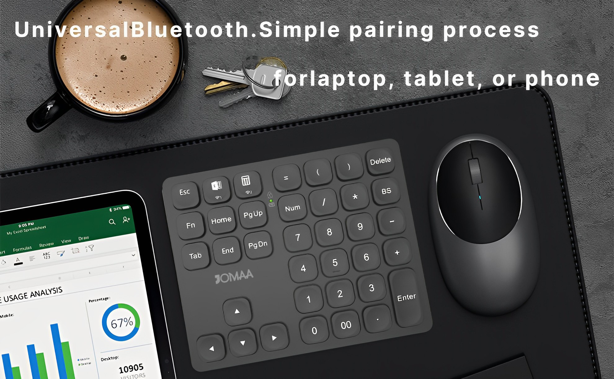 JOMAA 36keys Bluetooth Numeric Keypad Wireless Rechargeable Numpad ...