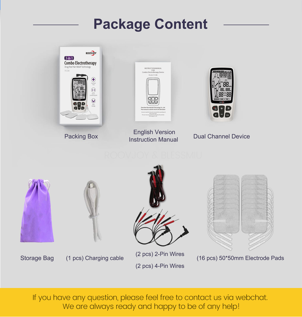 [ROOVJOY OFFICIAL] Rechargeable 16 PADS TENS Unit EMS Massager Muscle ...