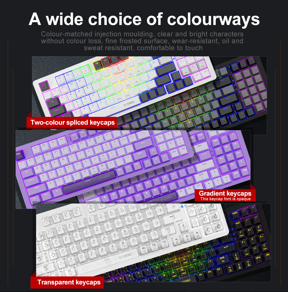 E-YOOSO Z94 USB Mechanical Gaming Keyboard Wired Monochrome Backlit 94 ...
