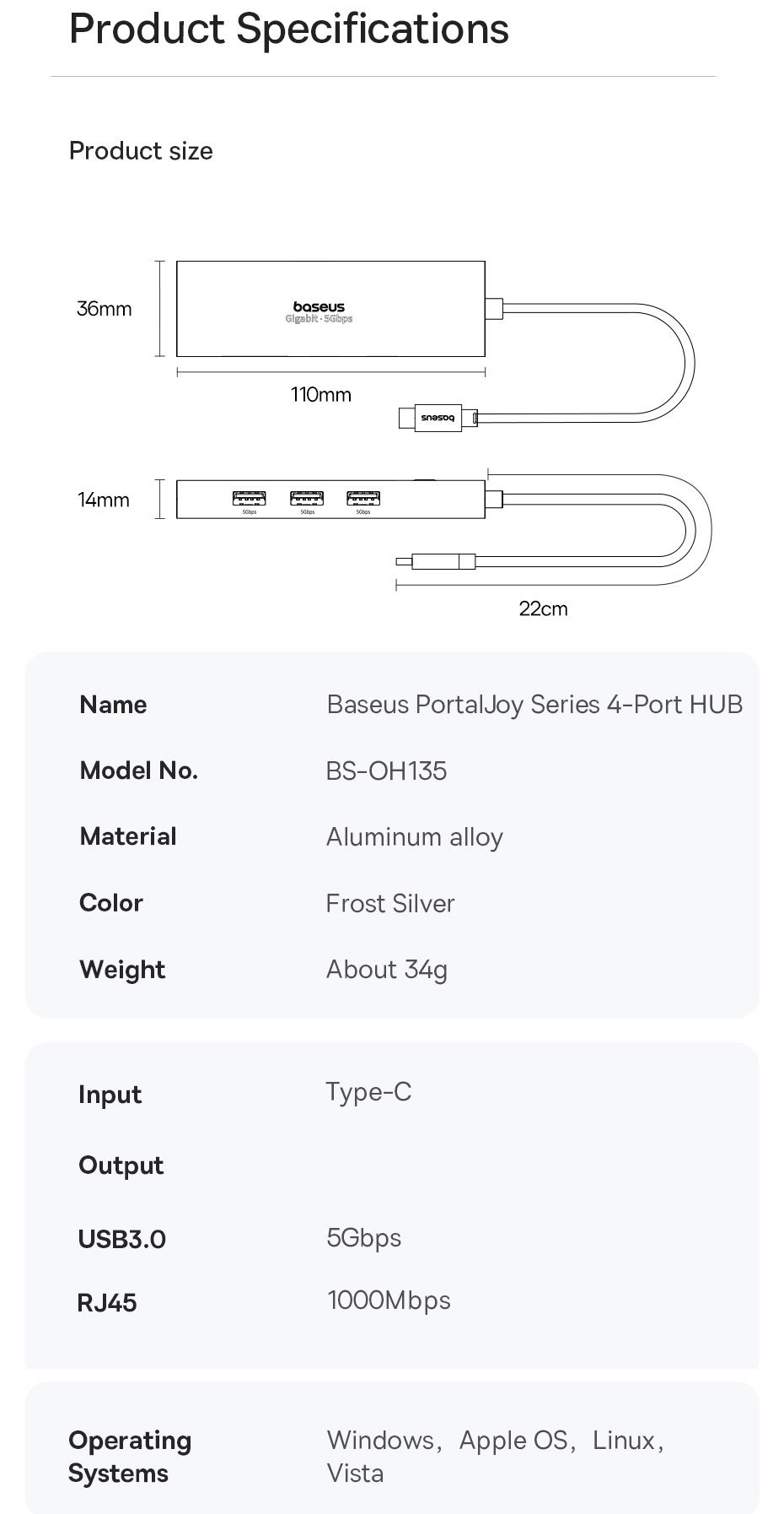 Baseus USB Hub with1000Mbps Ethernet Port 3* USB 3.0 Usb Adapter RJ45 ...