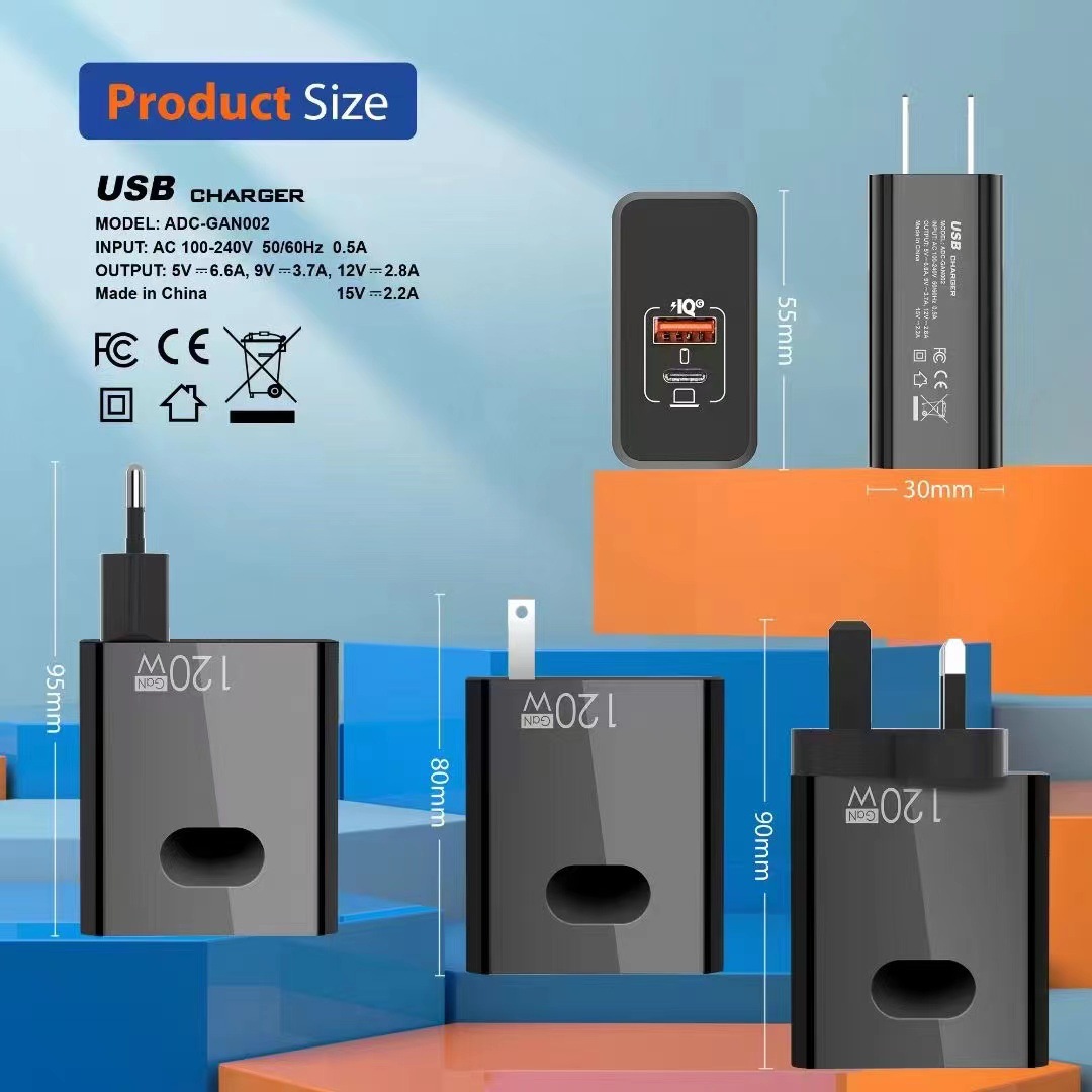 120W GaN Super Fast charger QC+PD Fast charging Adoptor Multi Port ...