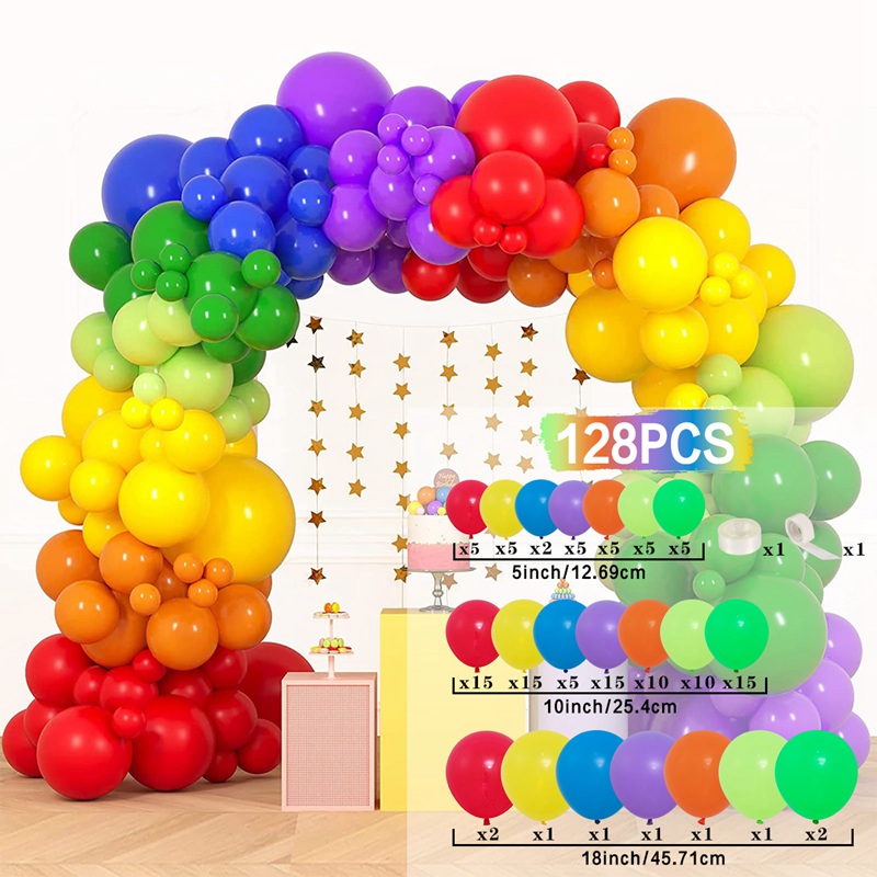 126PCS Colorful Rainbow Balloon Garland Arch Kit Birthday Decoration ...
