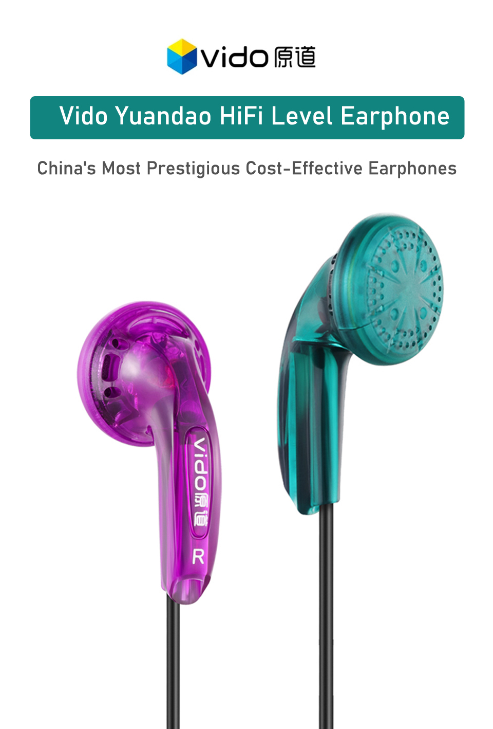 Vido Earbud Flat Head Plug Earbud Bass HIFI Bass Sound Quality Earphone ...