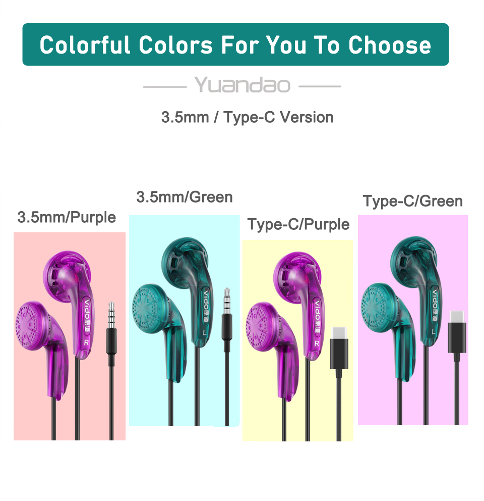 Vido Earbud Flat Head Plug Earbud Bass HIFI Bass Sound Quality Earphone ...