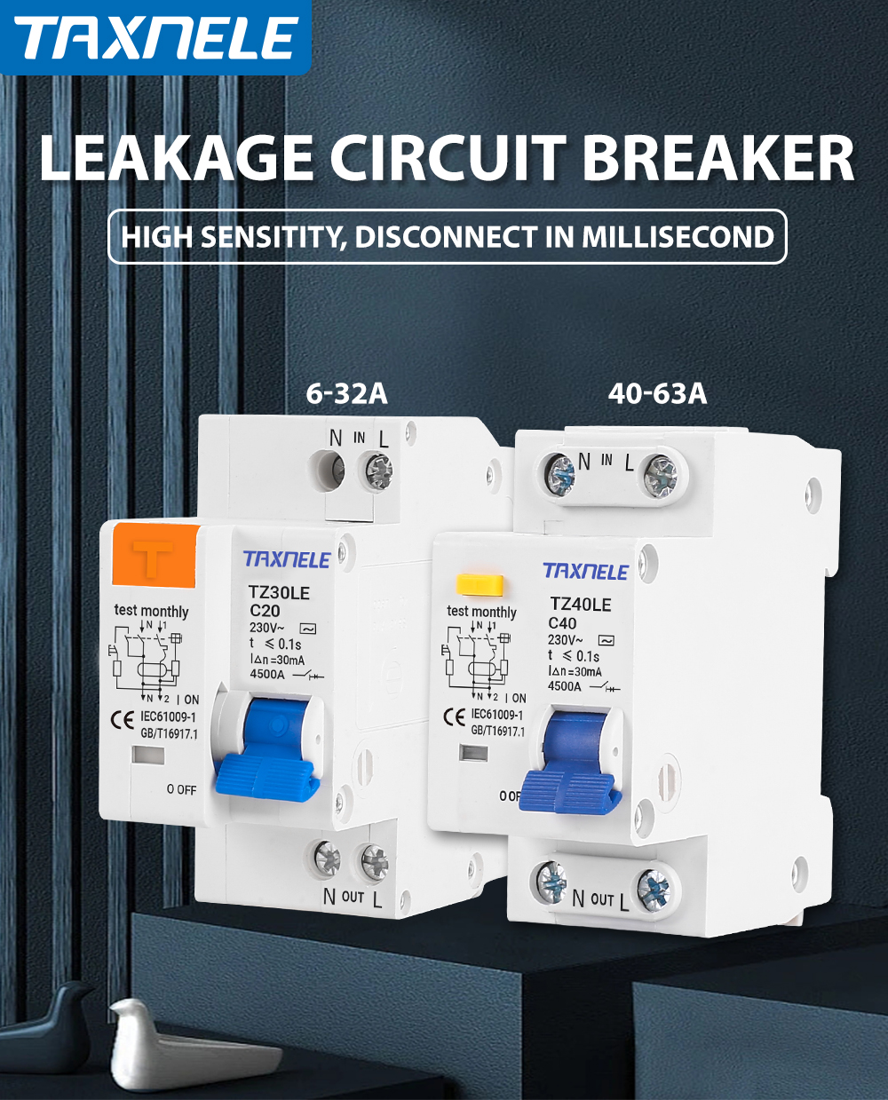 RCBO MCB DPNL Residual Current Circuit Breaker 1P+N DZ30LE DZ40LE EPNL ...