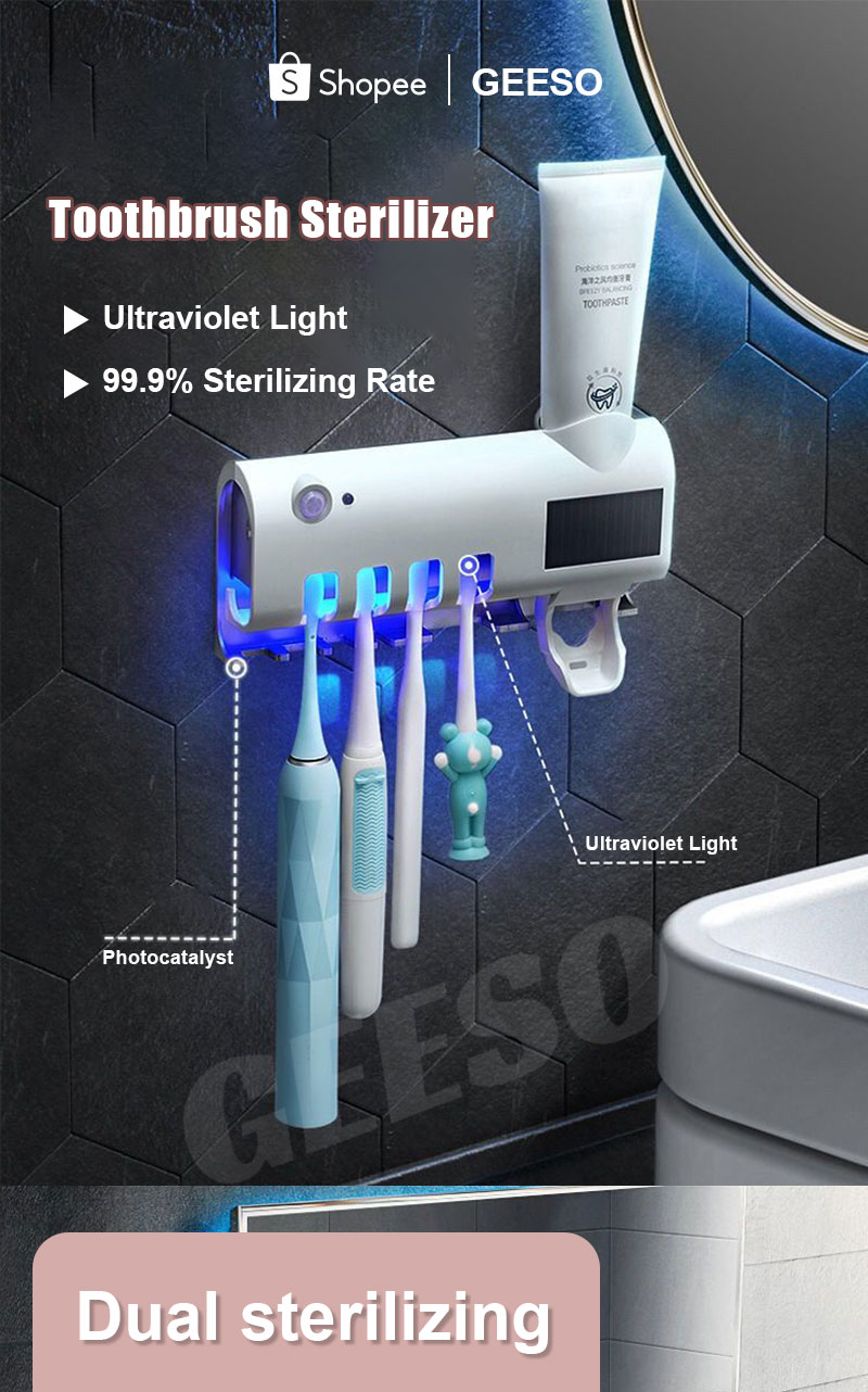 GEESO Toothbrush Sterilizer UV Light Toothpaste Dispenser Squeezer ...