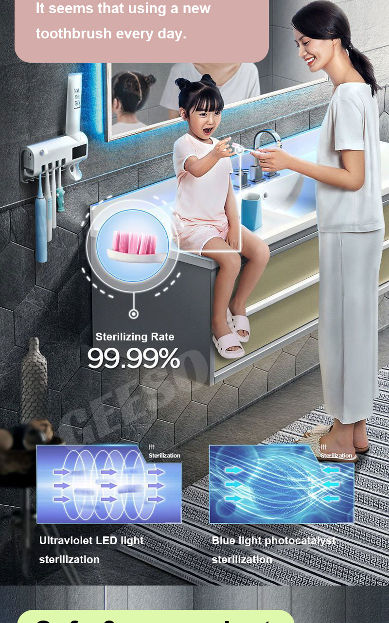 GEESO Toothbrush Sterilizer UV Light Toothpaste Dispenser Squeezer ...