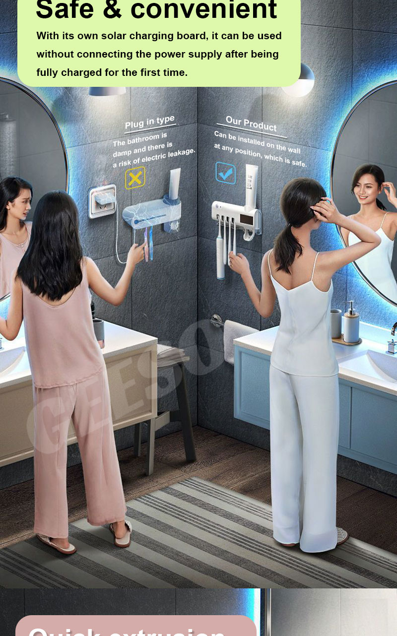 GEESO Toothbrush Sterilizer UV Light Toothpaste Dispenser Squeezer ...