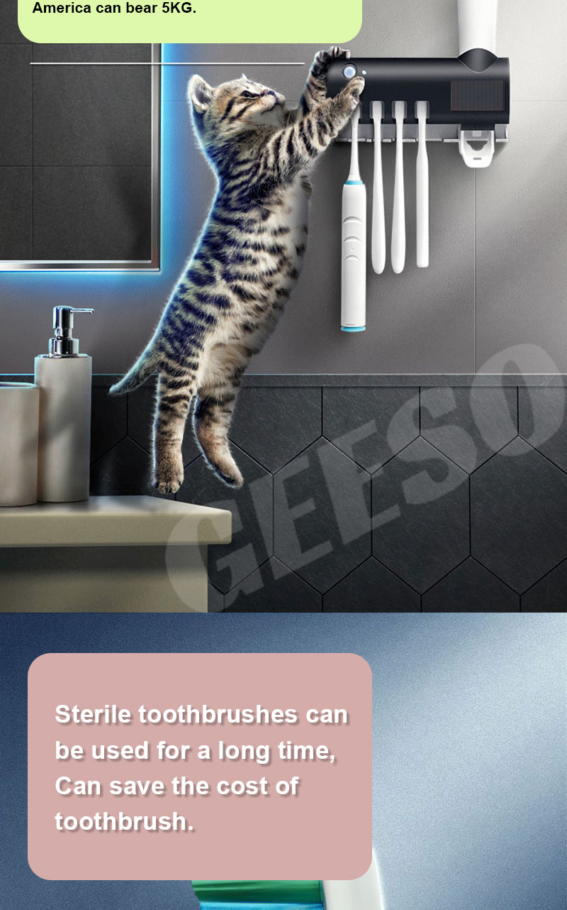 GEESO Toothbrush Sterilizer UV Light Toothpaste Dispenser Squeezer ...
