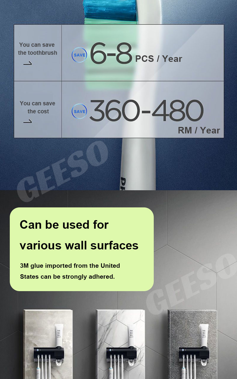GEESO Toothbrush Sterilizer UV Light Toothpaste Dispenser Squeezer ...