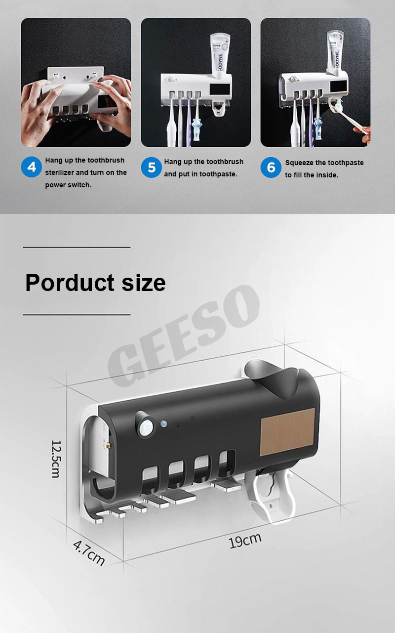 GEESO Toothbrush Sterilizer UV Light Toothpaste Dispenser Squeezer ...