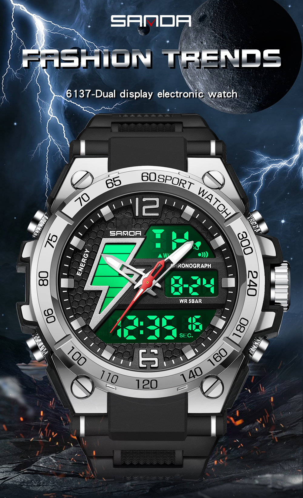 SANDA Military Waterproof Men's Watches Sport LED Electronic Quartz ...