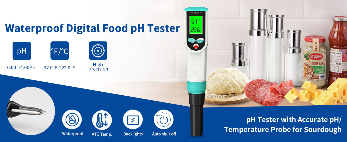 YAGO pH Meter for Food Processing, Waterproof Digital Food pH Meter ...