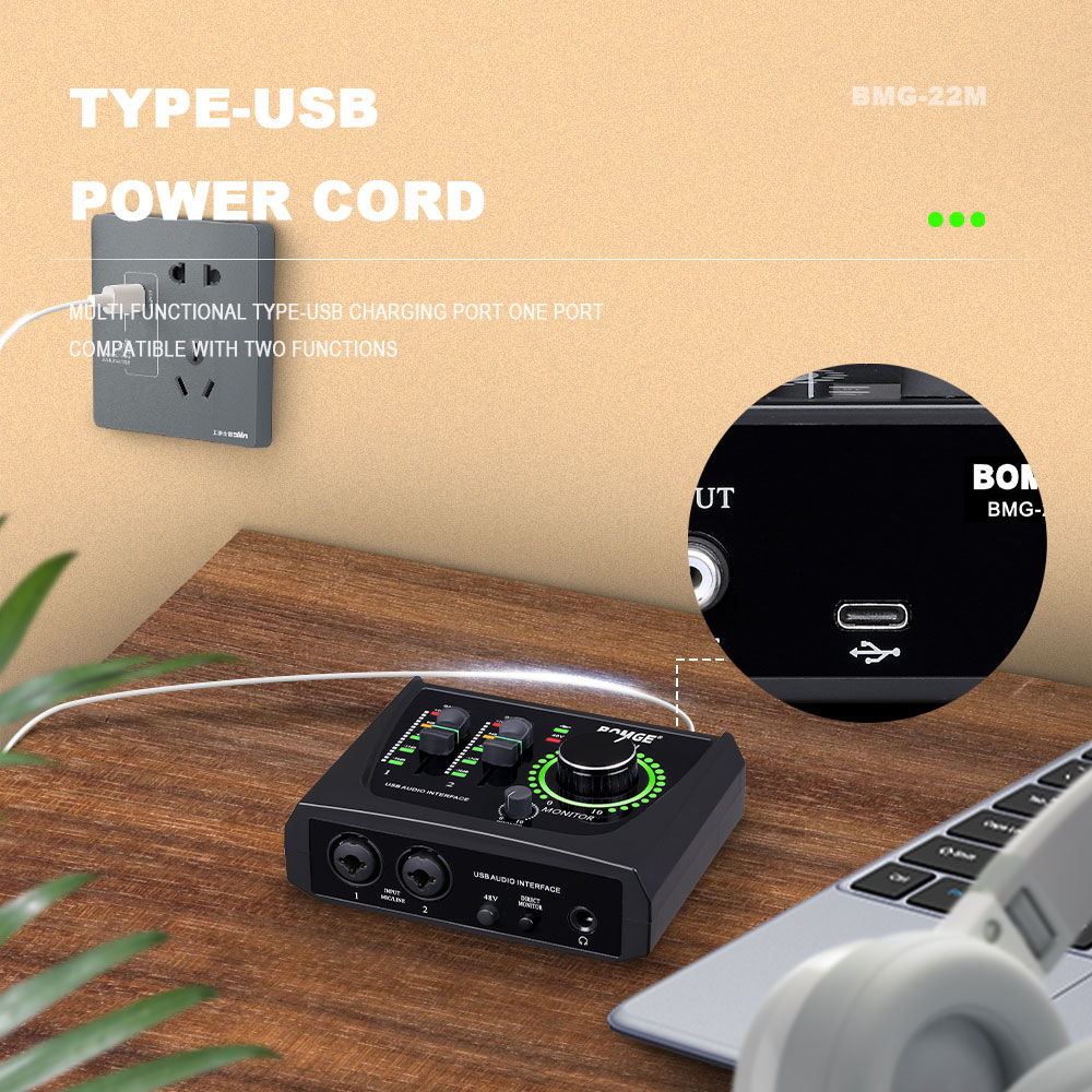 BOMGE mini 2 Channel USB Audio Interface for Recording, Streaming and Podcasting, with XLR/48V ...