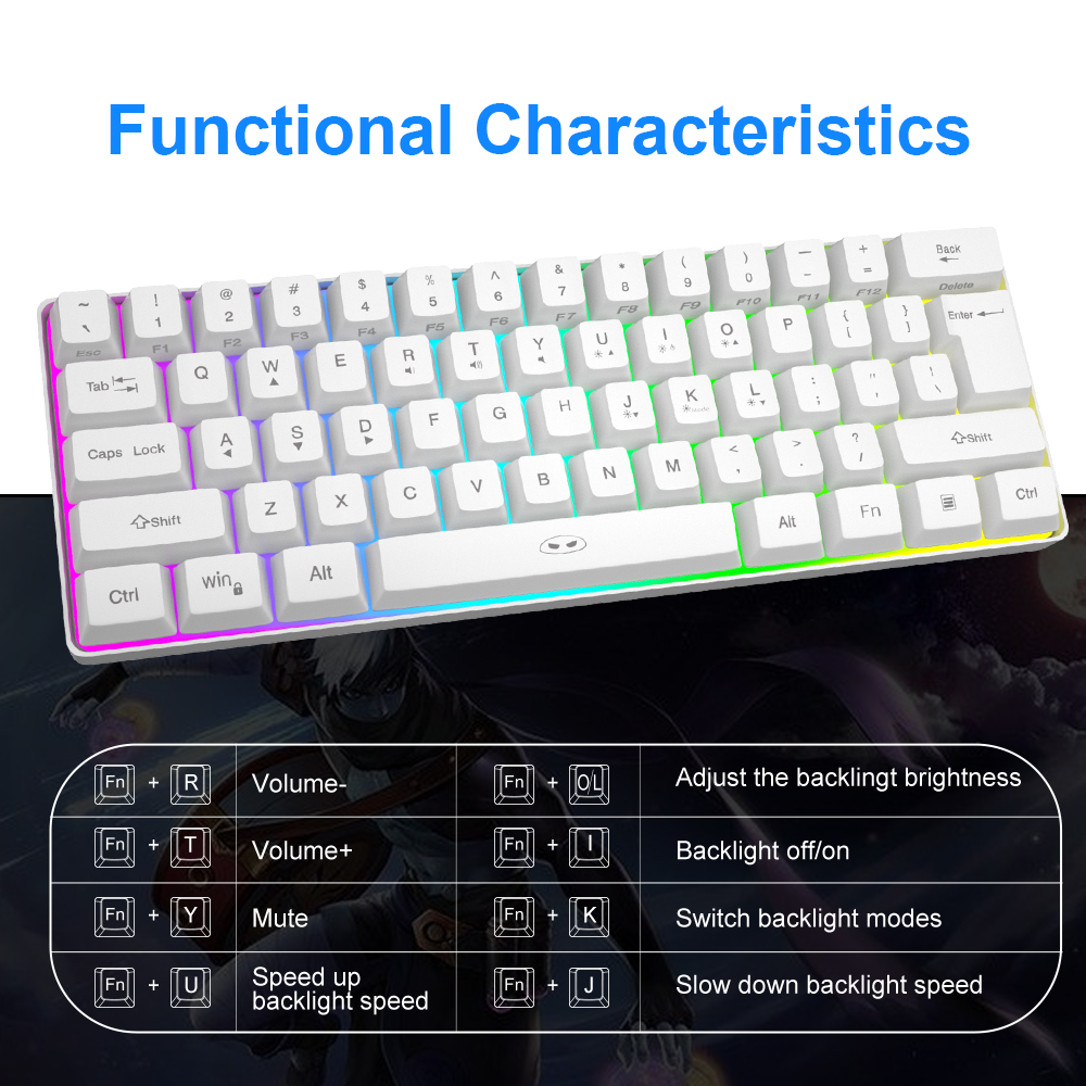 MageGee TS92 60% Wireless Keyboard 61 Keys Rechargeable RGB Backlight ...