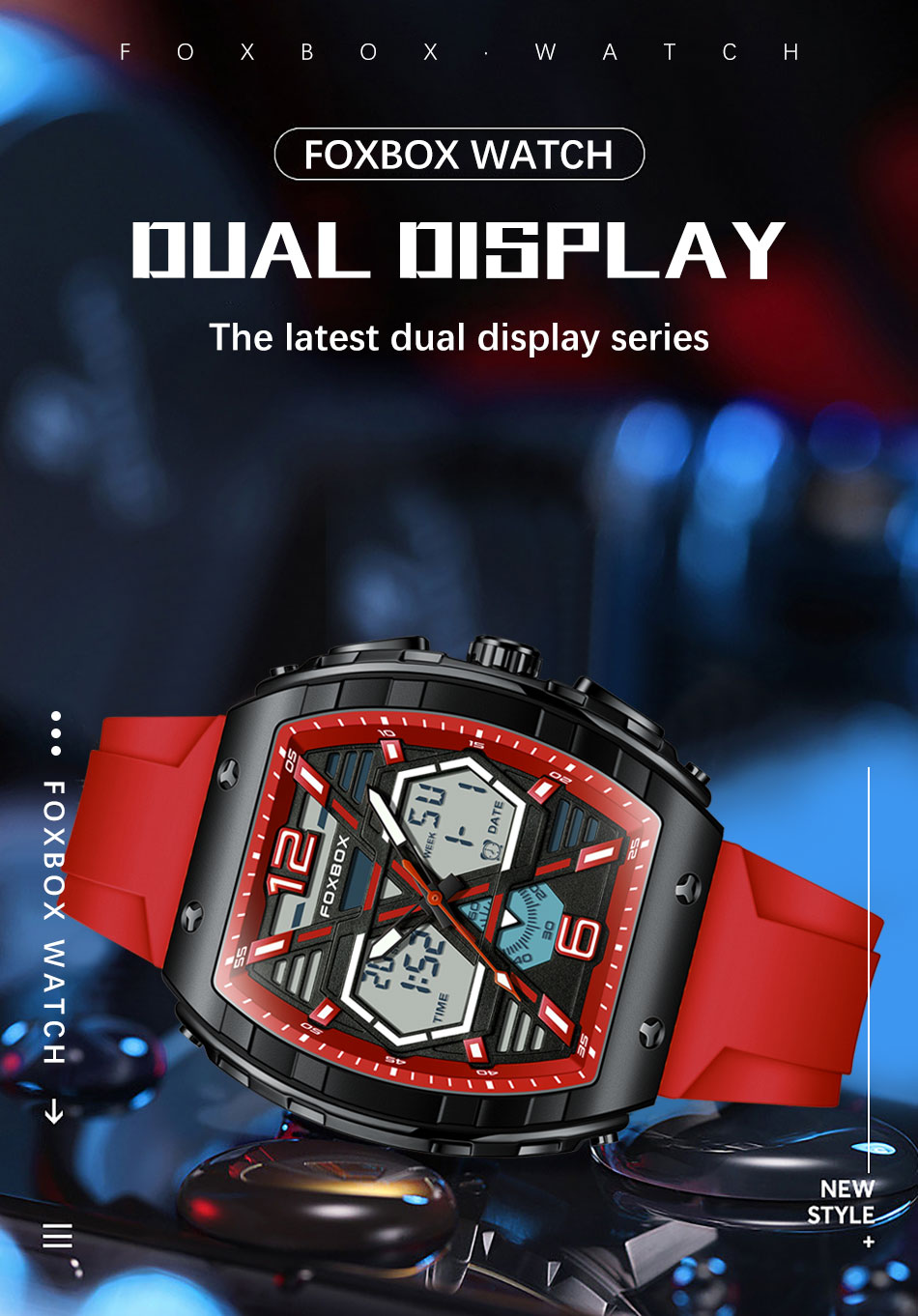 FOXBOX Men Digital Watch Waterproof Sport Stopwatch Alarm Clock Dual ...