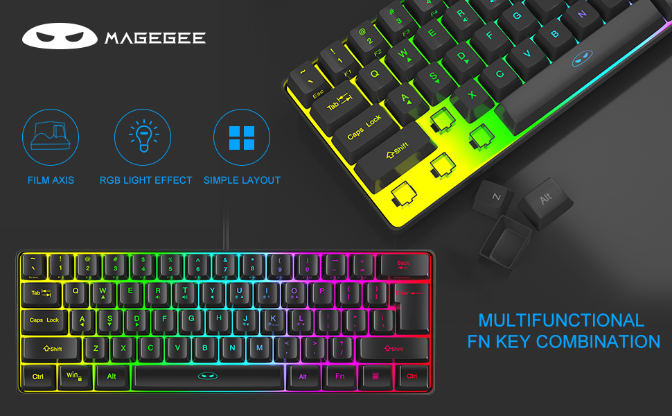 MageGee TS91 60% Compact Wired Keyboard 61 Keys RGB Backlight Small ...