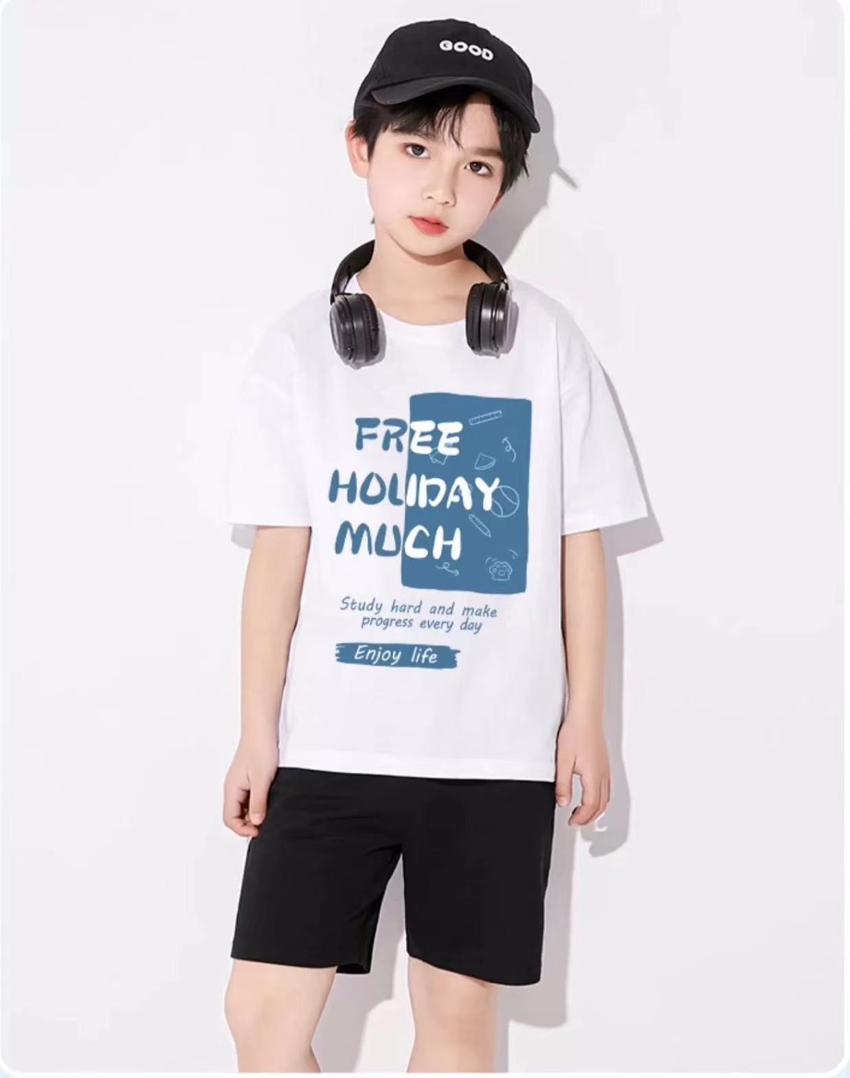 【Ready Stock】3-12Y children's printed bottoming shirt half-sleeved boys ...