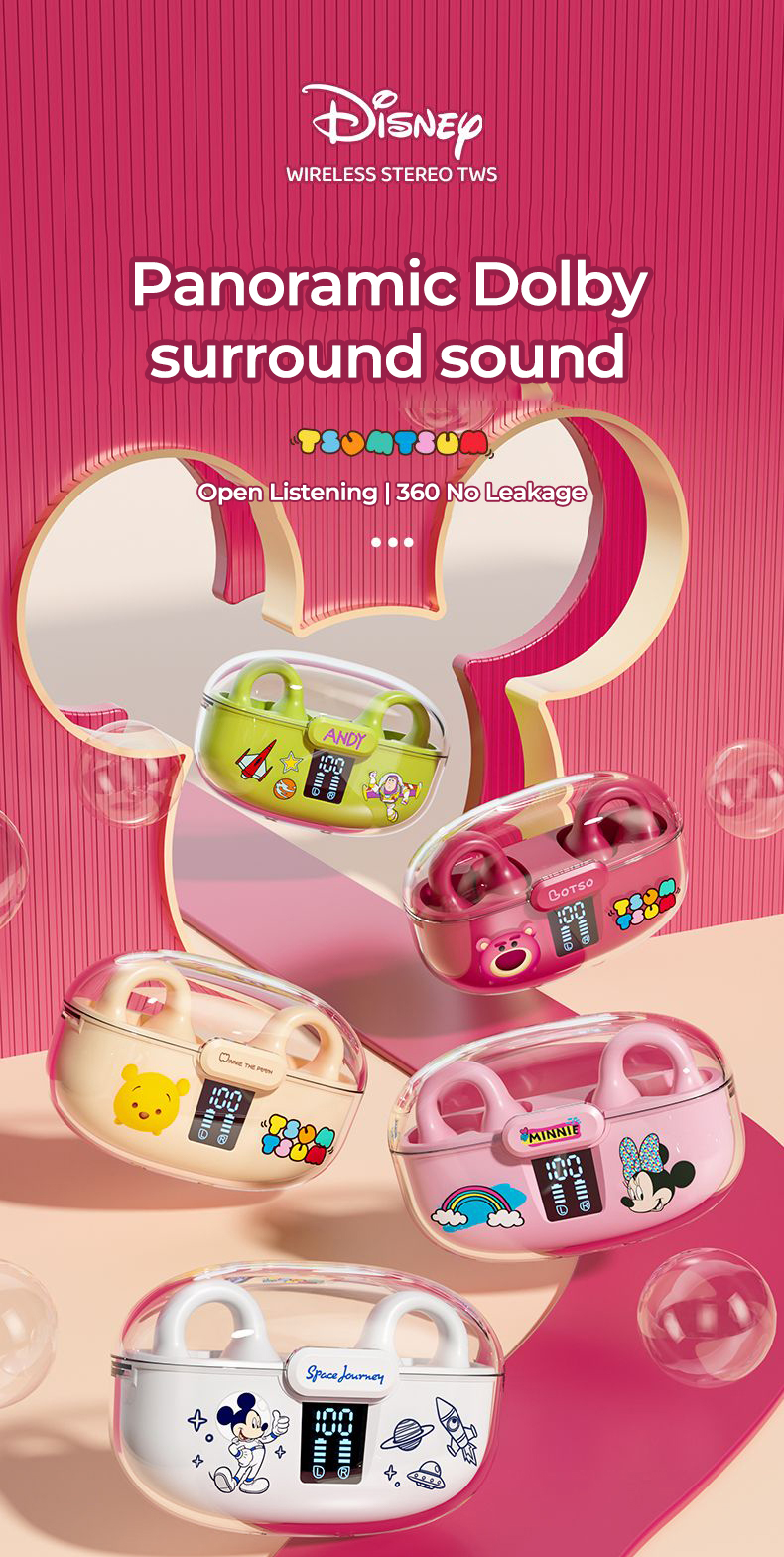 Disney Bluetooth Earphones Wireless Sports Ear Clip Waterproof HiFi ...