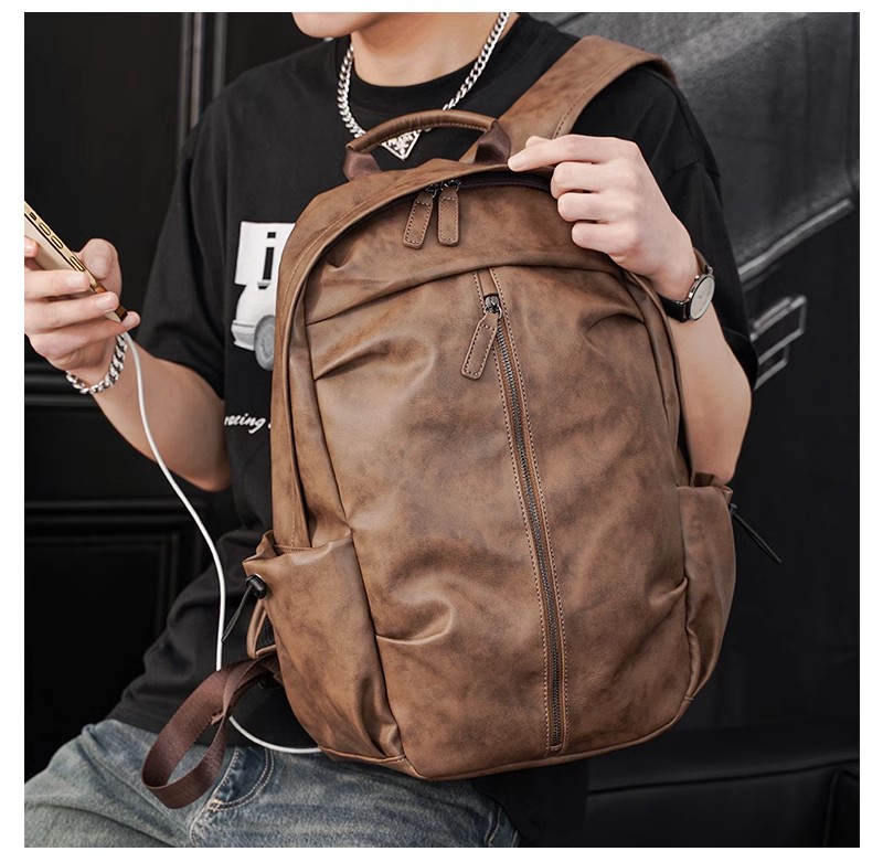 Leather Man Laptop Bag Retro Backpacks for Men Korean Travel Bagpack ...