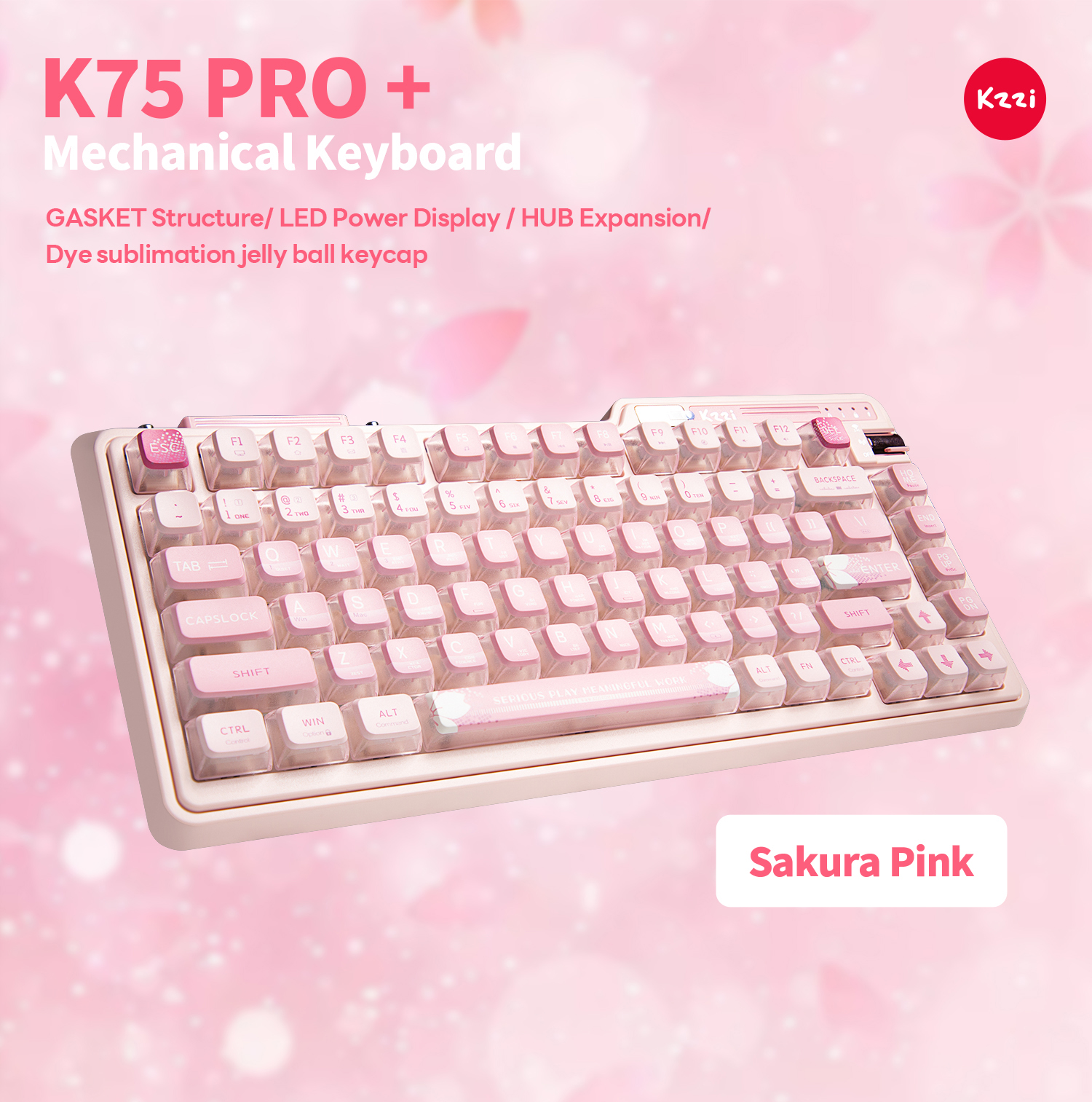 KZZI Kezhi K75 Pro+ Sakura Pink Wireless Three Mode Mechanical Keyboard ...