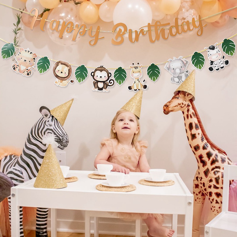 Jungle Safari Birthday Banner Wild One Congratulations Flag Letter ...
