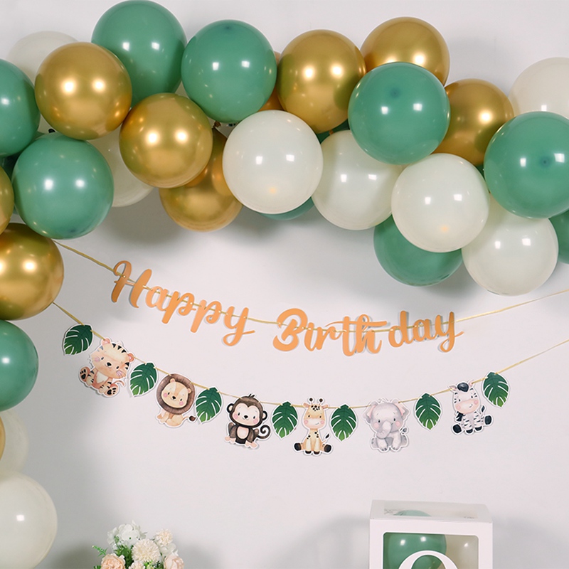 Jungle Safari Birthday Banner Wild One Congratulations Flag Letter ...