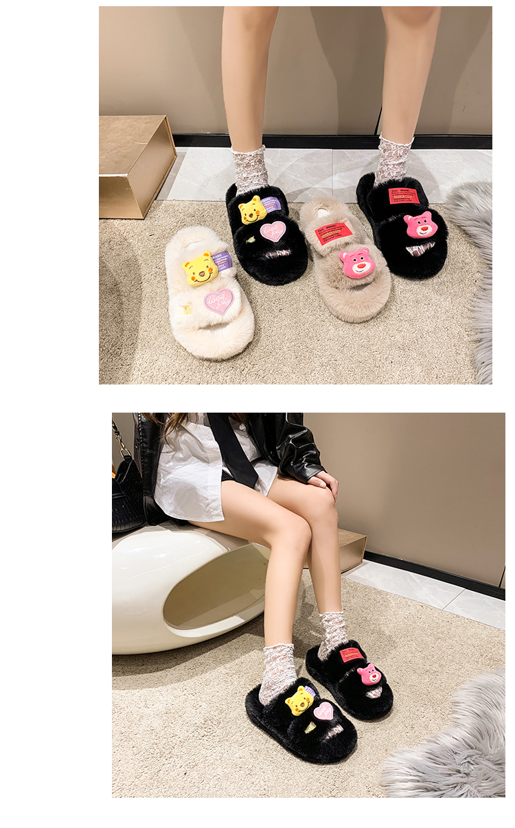 Influencer ins Trendy Cute Strawberry Bear Thick-Soled Open-Toed Furry ...