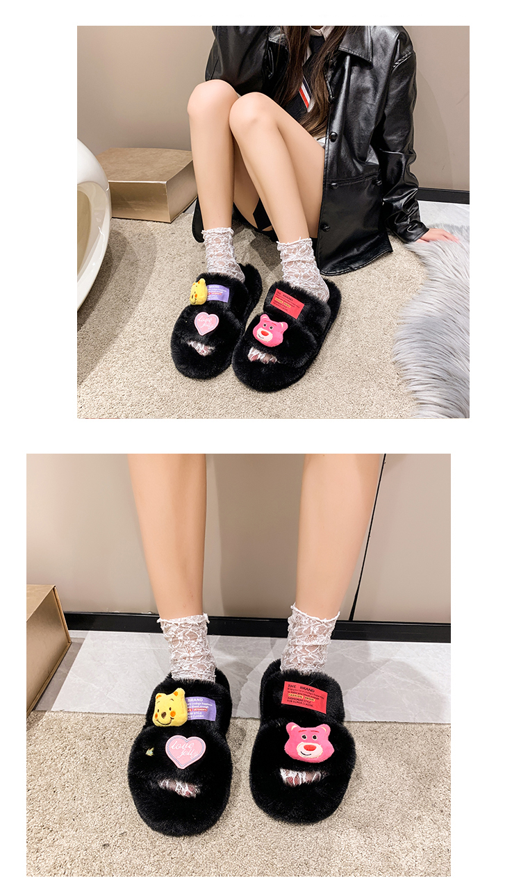 Influencer ins Trendy Cute Strawberry Bear Thick-Soled Open-Toed Furry ...