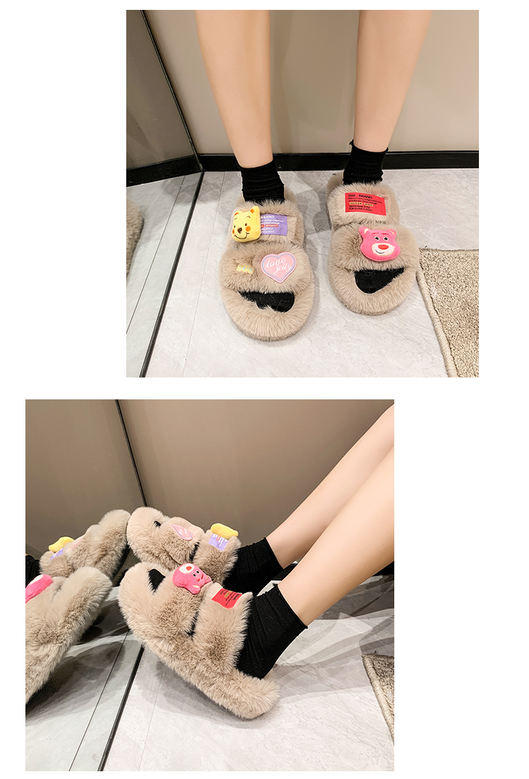 Influencer ins Trendy Cute Strawberry Bear Thick-Soled Open-Toed Furry ...