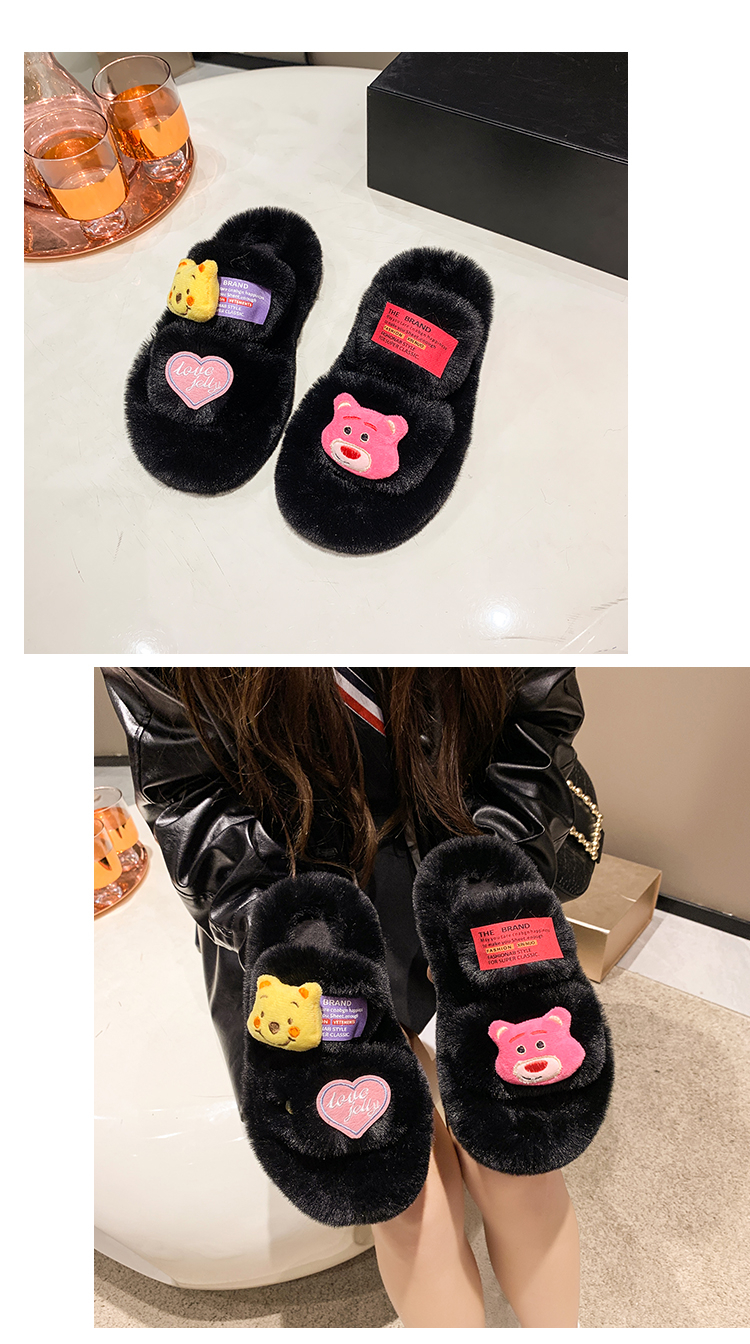 Influencer ins Trendy Cute Strawberry Bear Thick-Soled Open-Toed Furry ...