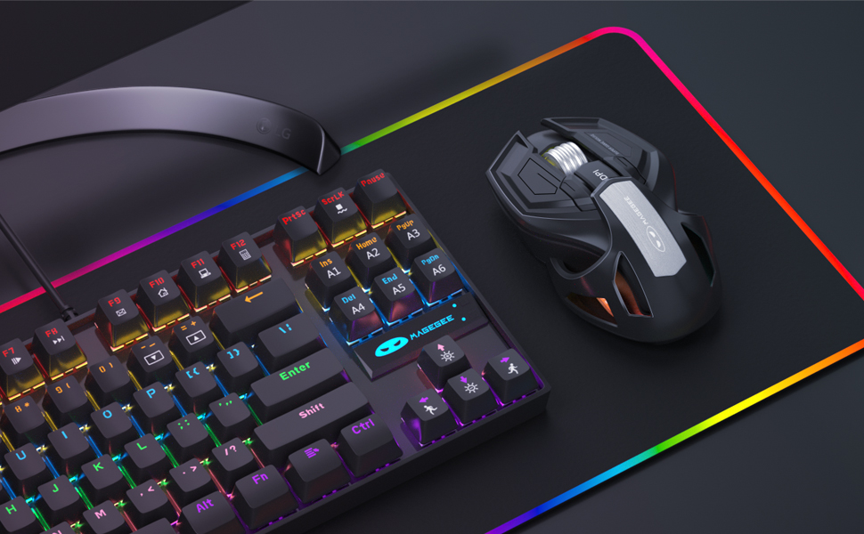 MageGee Wireless Gaming 3200 DPI RGB Optical Rainbow Colorful Backlight ...