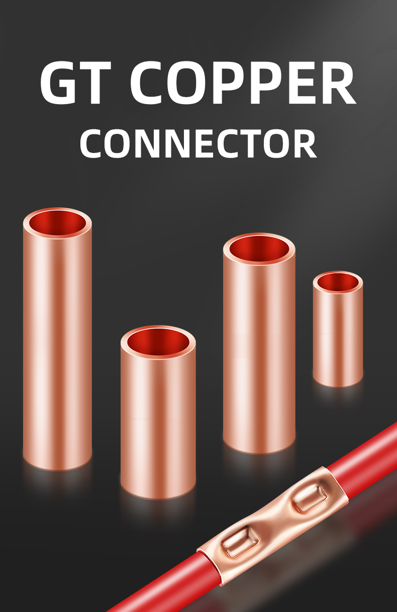 100Pcs GT Copper Connecting Pipe Wire Joint Small Copper Tube Terminal Cable Lug Connection Tube ...