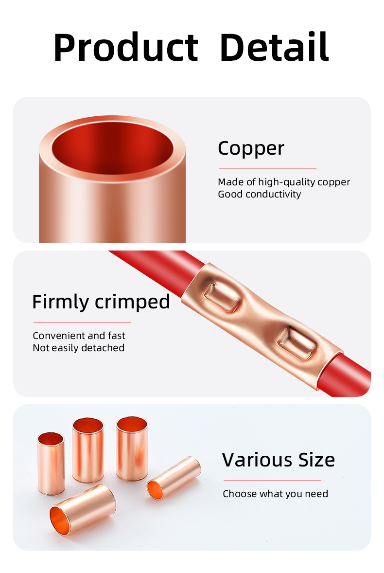 100Pcs GT Copper Connecting Pipe Wire Joint Small Copper Tube Terminal ...