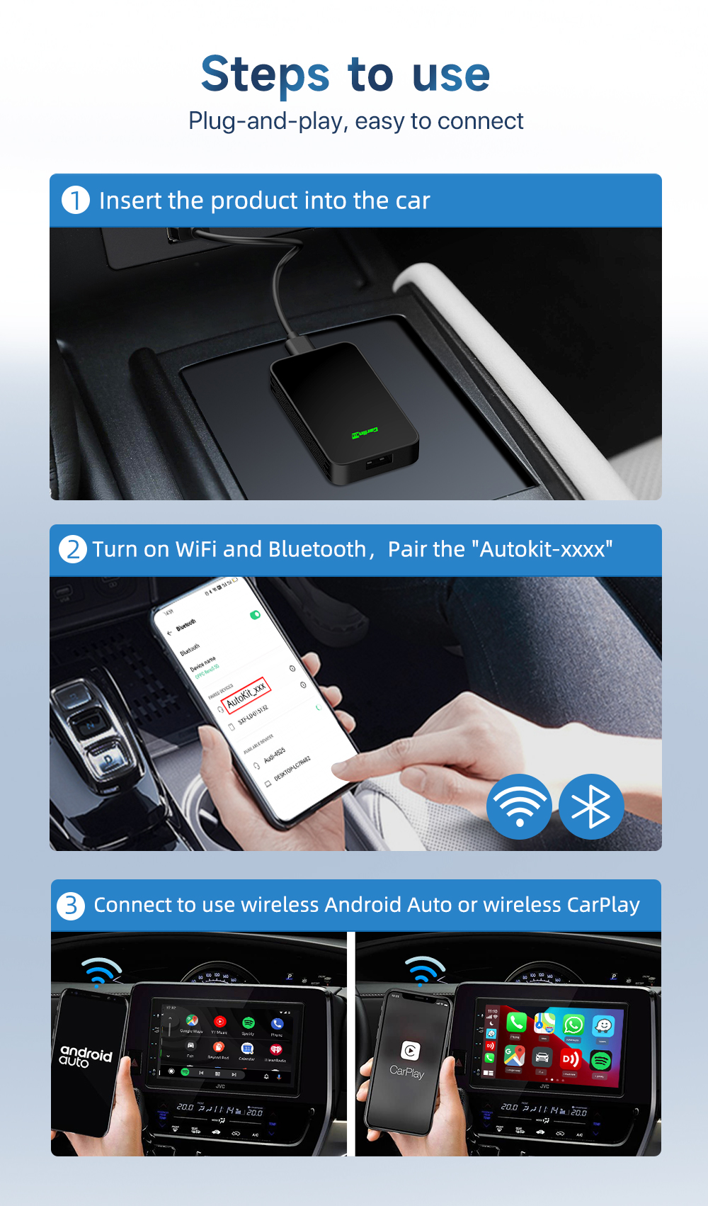 CarlinKit 2 In 1 5.0 Wireless Apple Carplay Wireless Android Auto Box ...