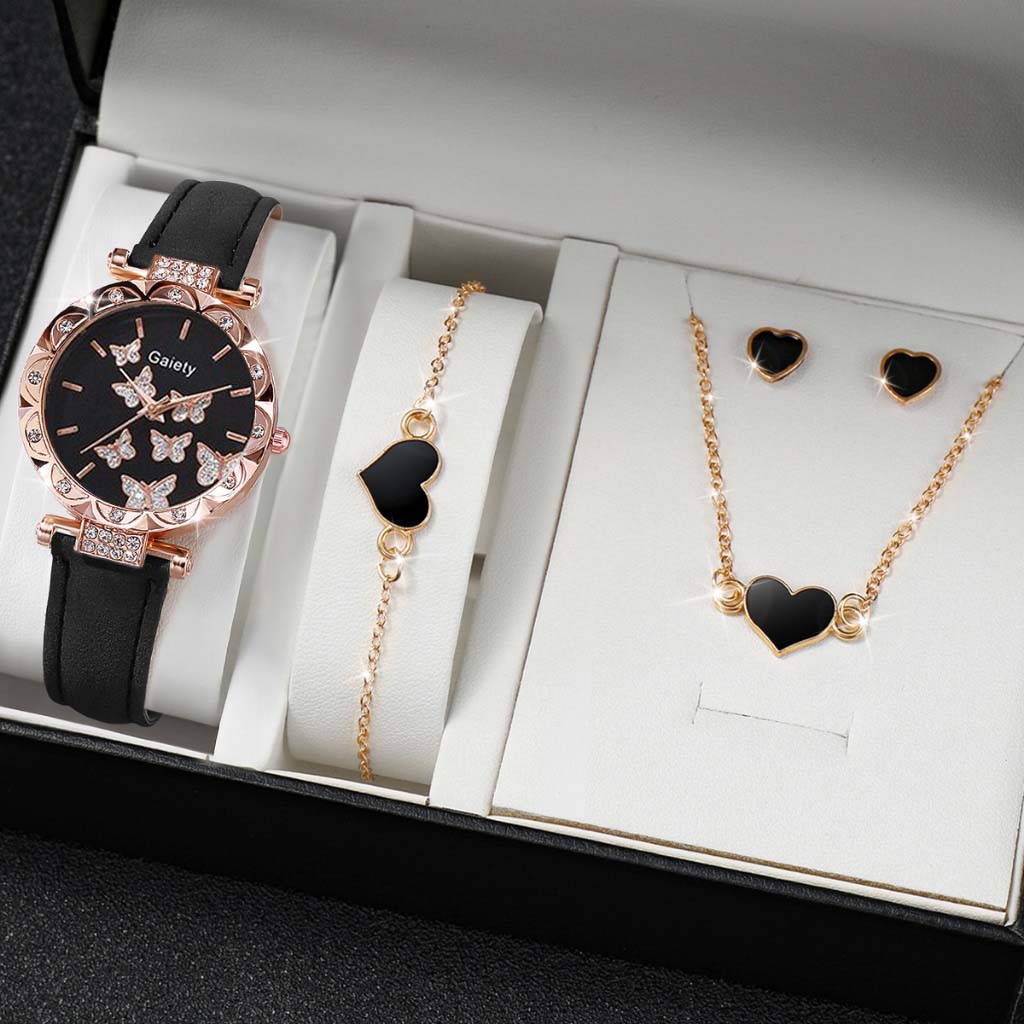 Women's Luxury 6-piece Butterfly Quartz Watches Ring Necklace Earring ...
