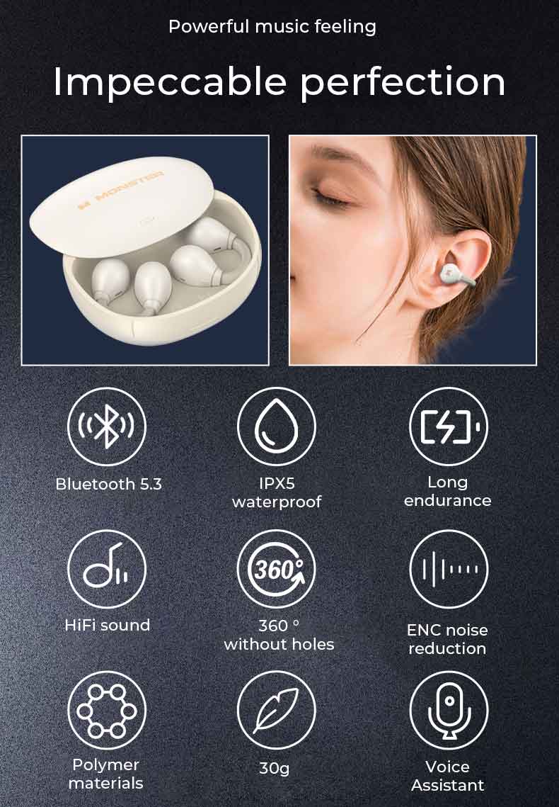 Monster MH22180 Bone Conduction 5.3 Bluetooth Wireless Sports ...