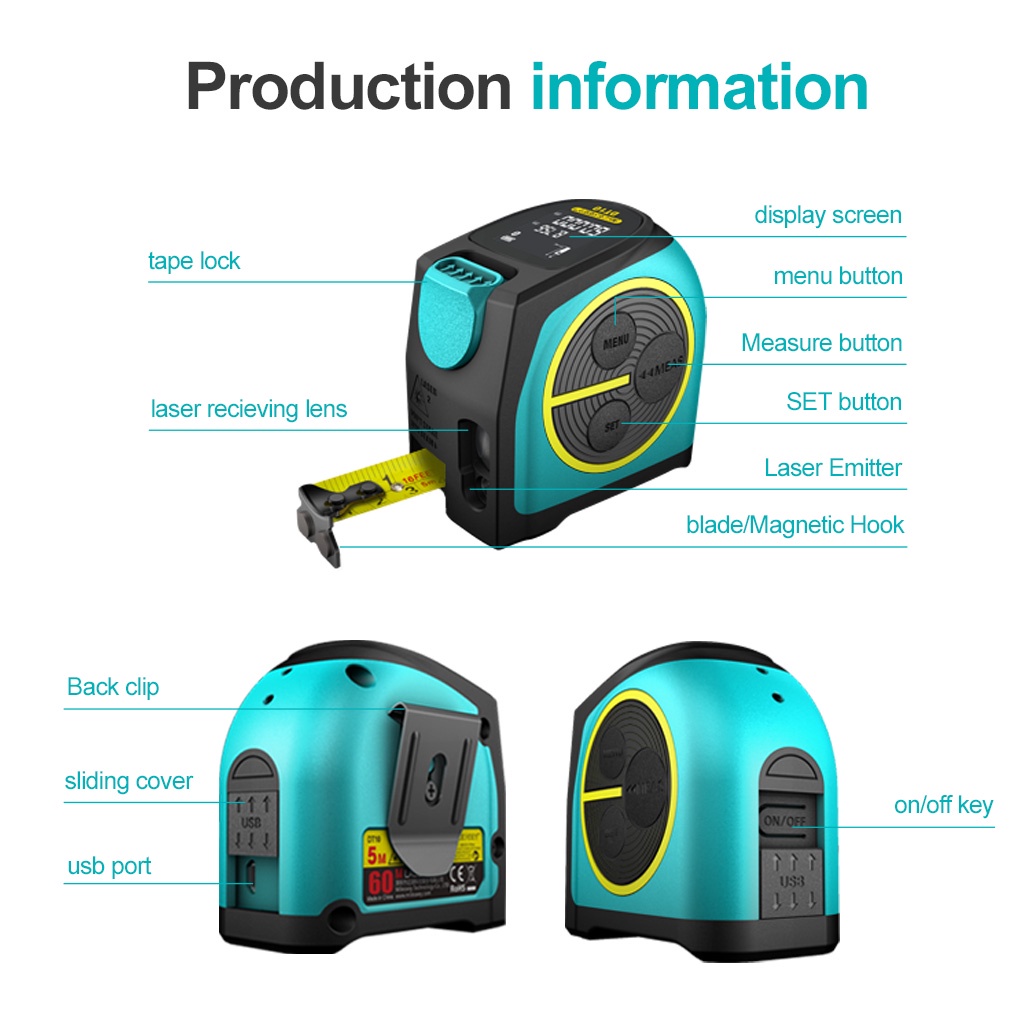 Mileseey & Dtape DT10 2 in 1 Laser Distance Meter 40m Portable Digital Rangefinder 5m Scalable ...