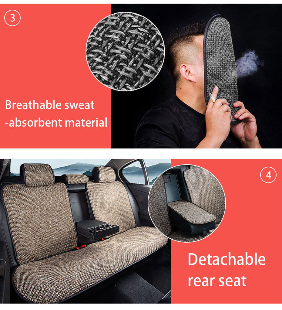 SEAMETAL Car Seat Cover Integrated Linen Seat Cushion Four Seasons ...
