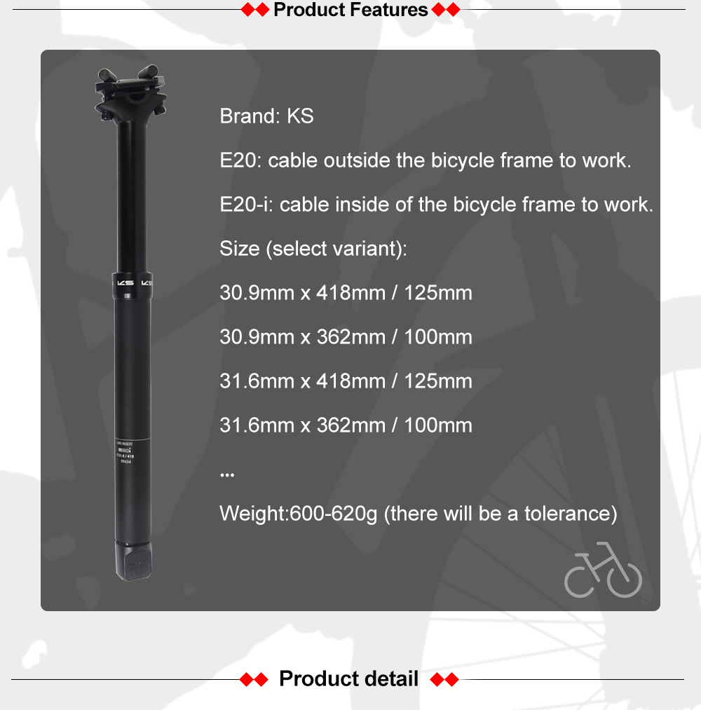 KS Seatpost E20/E20-i with Remote Control Dropper Seat Post 30.9/31.6mm ...