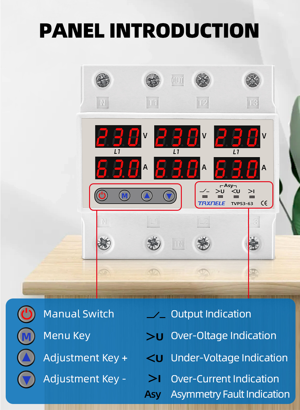 TAXNELE Three Phase Voltage Current Relay Protector 63A 100A 220V 380V ...