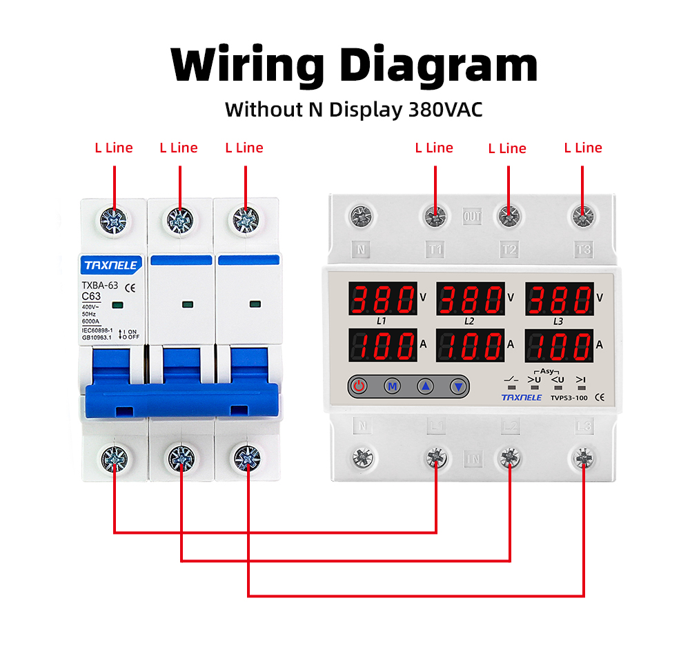 TAXNELE Three Phase Voltage Current Relay Protector 63A 100A 220V 380V ...