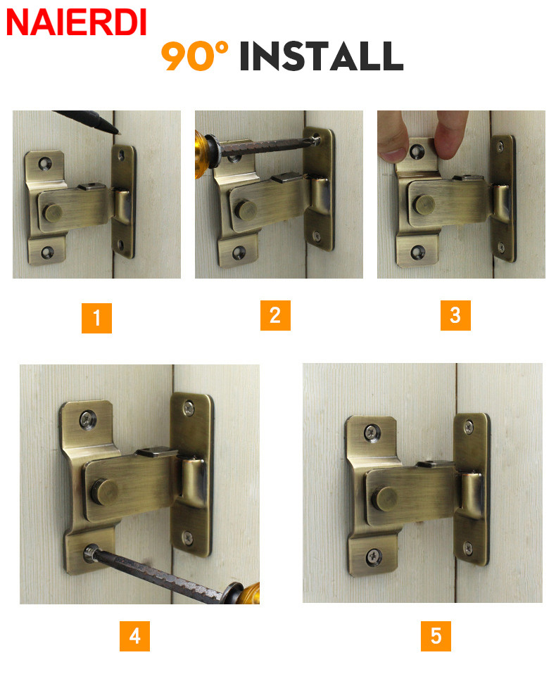 NAIERDI 304 Stainless Steel Door Latch 90 Degree Door Buckle Security ...