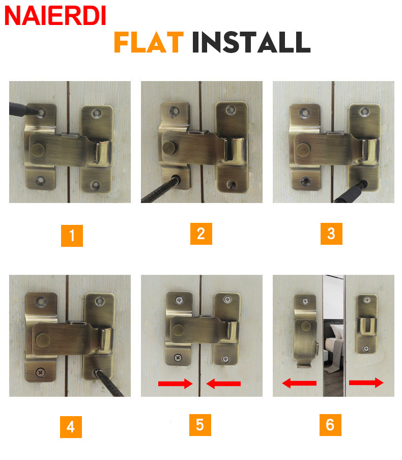 NAIERDI 304 Stainless Steel Door Latch 90 Degree Door Buckle Security ...
