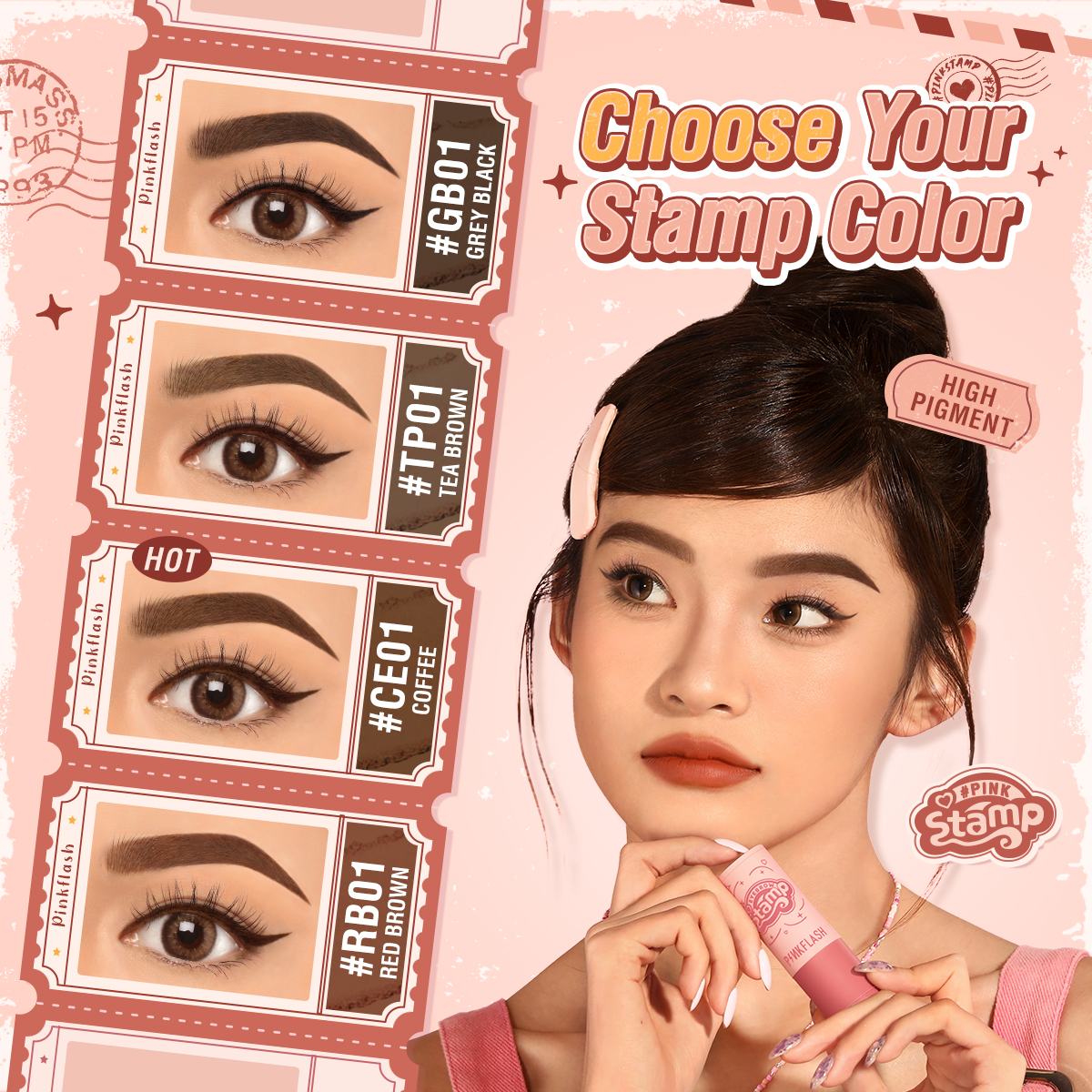PINKFLASH Pink Stamp Eyebrow Powder Full-pigment Waterproof Cushion ...