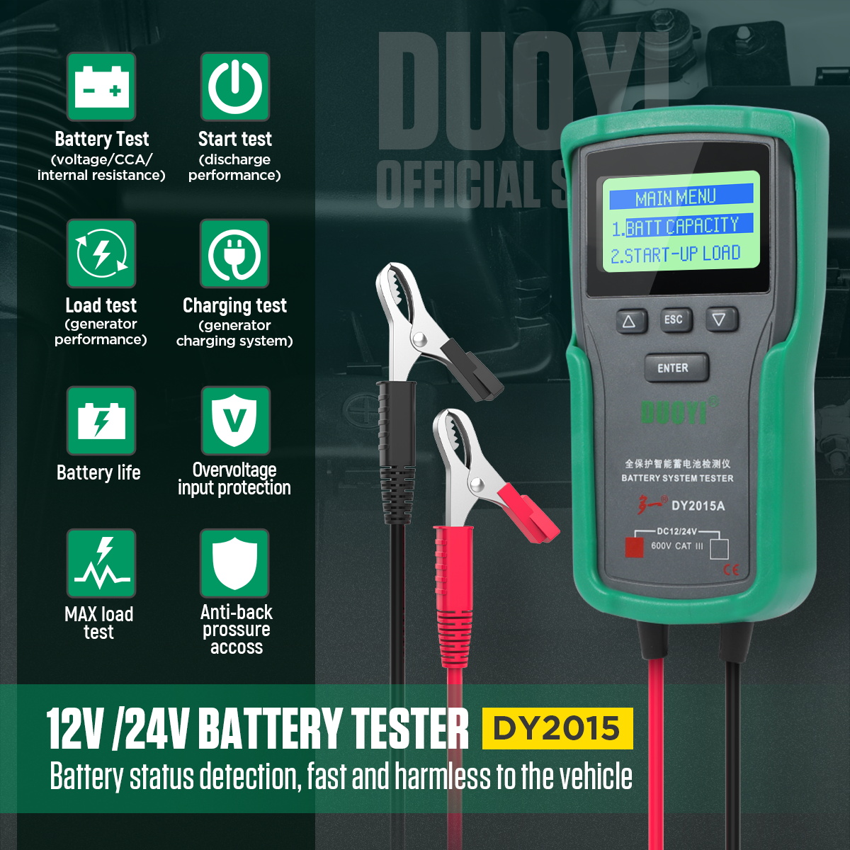 DUOYI DY2015A 12V/24V Car Battery System Tester Analyzer Lead Acid Auto ...
