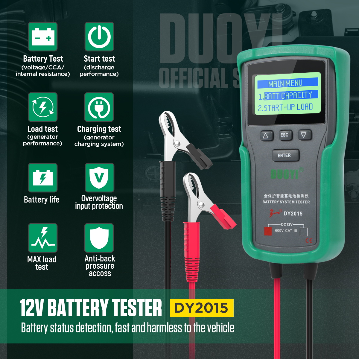 DUOYI DY2015 12V Car Battery Tester Car Battery System Tester Battery ...