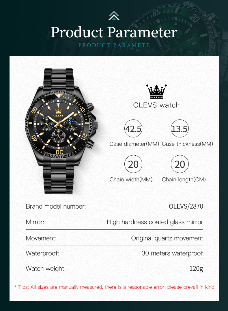 Olevs 2870 Men's Quartz Watch Waterproof Luminous Calendar ...